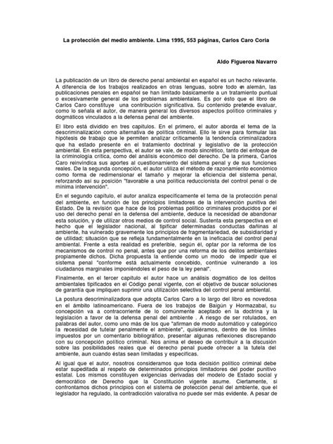 La Proteccin Del Medio Ambiente Lima 1995 553 Pginas Carlos Caro Coria