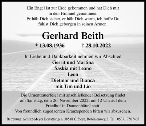 Traueranzeigen Von Gerhard Beith Trauer Anzeigende
