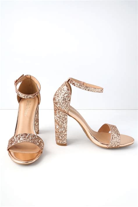 Shiny Glitter Heels Rose Gold Heels Party Shoes