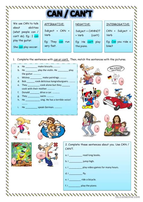 Can Can T Abilities General Gramma English Esl Worksheets Pdf Doc