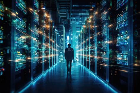 It Technician At Data Center Or Server Room Generative Ai Stock Illustration Illustration Of