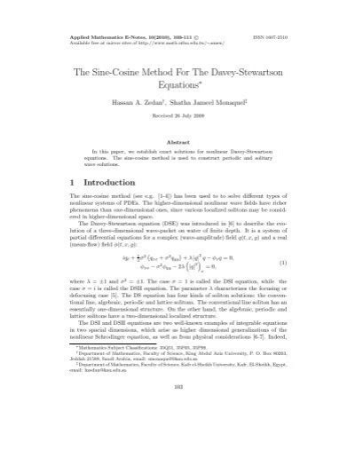 The Sine Cosine Method For The Davey Stewartson Equationsâ