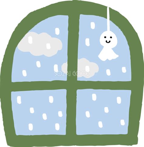 窓と雨とてるてる坊主のかわいい梅雨の無料フリーイラスト83856 素材good