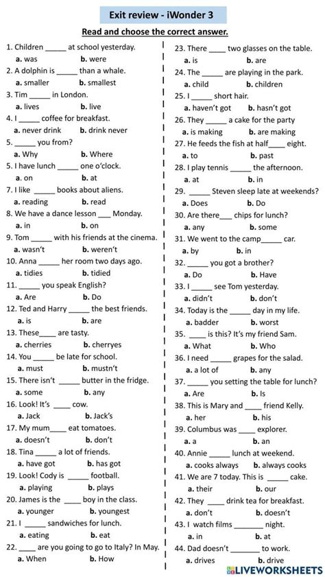 Revision Worksheet For Grade 4 English Grammar