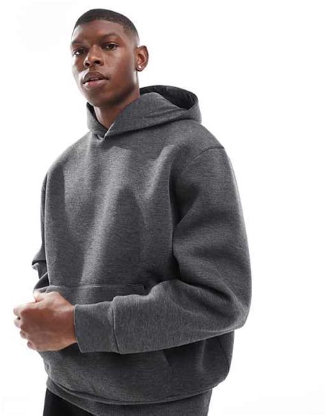 Asos Design Heavyweight Oversized Scuba Hoodie In Charcoal Marl Asos
