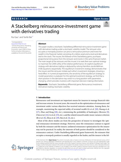 Pdf A Stackelberg Reinsurance Investment Game With Derivatives Trading