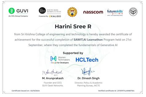 Harini Sree Ramesh On Linkedin Generativeai Sawit Guvi Aiforgood