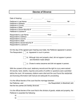 Free Printable Divorce Papers Form GENERIC