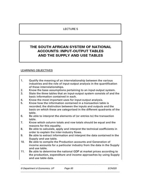 Lecture 5 Course Notes Additional Pdf Inputoutput Model Gross Domestic Product