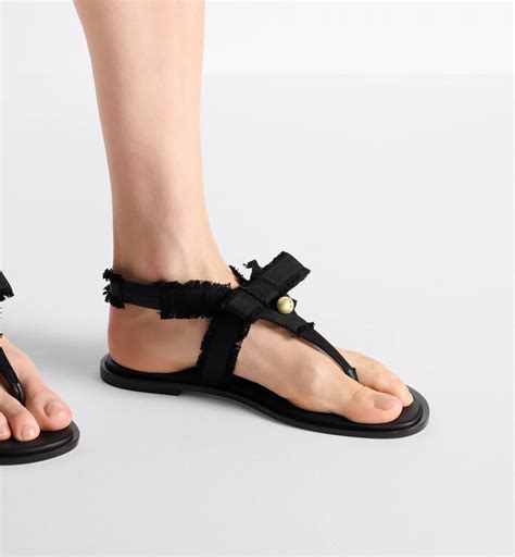 Adiorable Thong Sandal Black Fringed Grosgrain Dior