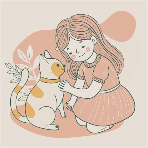 A Drawing Of A Girl And A Cat With A Butterfly On The Front Premium