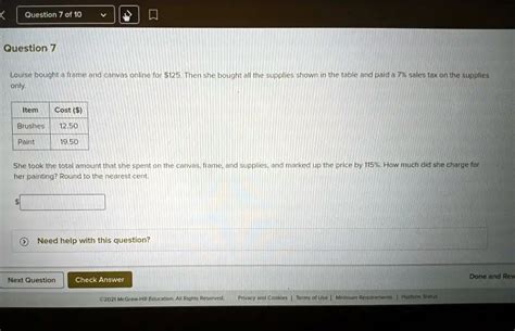 Question 7 Louise Bought A Frame And Canvas Online For 125 Then She