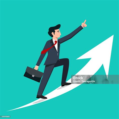 화살표와 비즈니스 남자 위쪽 화살표에 서 있는 사업가 남자 비즈니스 개념 벡터 그림입니다 개념에 대한 스톡 벡터 아트 및 기타 이미지 Istock