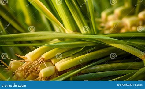 Close Up Of Lemongrass Vegetable Plant In Plantation Stock Illustration