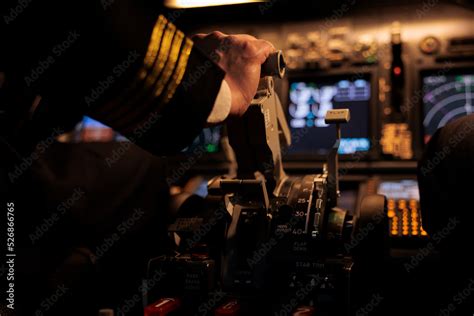 Airplane Captain Throttling Engine To Takeoff And Fly Jet In Cockpit Flying Plane Using