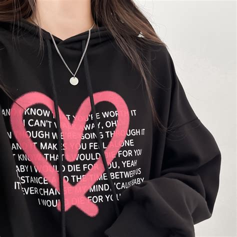 핫텐 하트레터링 후드티가을티 가을옷 키치 개강룩 대학생