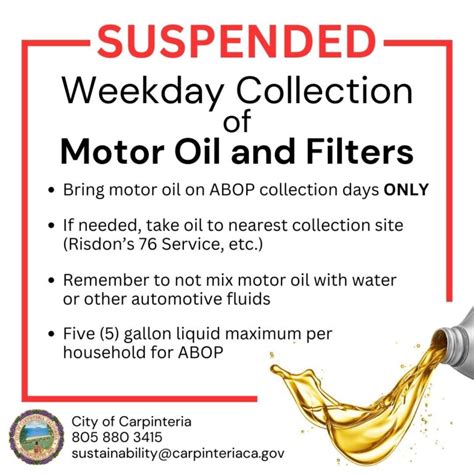 Motor Oil Collection Now Abop Only City Of Carpinteria