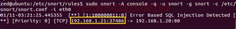 detect sql injection attack using snort ids