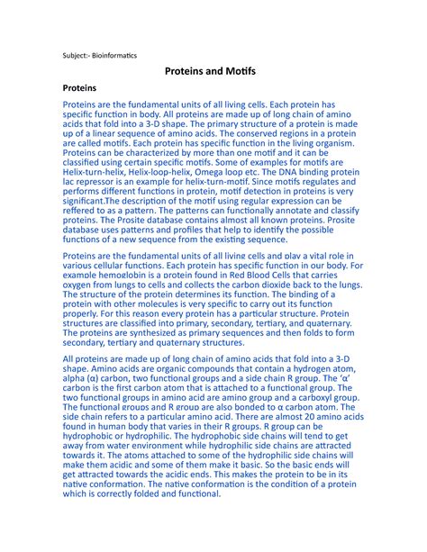 Proteins And Motifs Subject Bioinformatics Proteins And Motifs