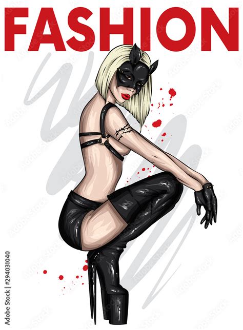 Beautiful Girl In Sexy Underwear And A Mask Love Sex Bdsm Vector