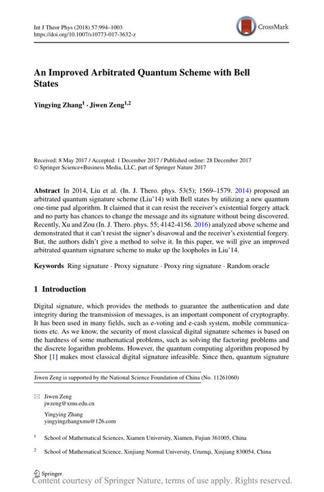 An Improved Arbitrated Quantum Scheme With Bell States Request Pdf