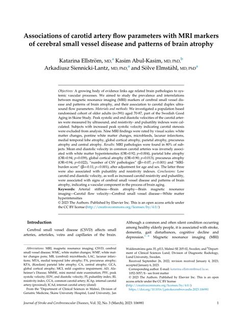 Pdf Associations Of Carotid Artery Flow Parameters With Mri Markers Of Cerebral Small Vessel