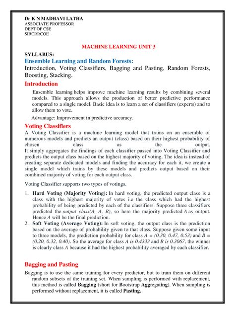 ML UNIT 3 PART A Material ASSOCIATE PROFESSOR DEPT OF CSE SIRCRRCOE