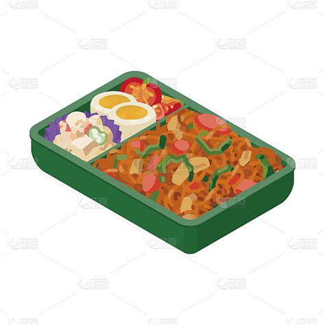 日本午餐盒饭等距彩色插图