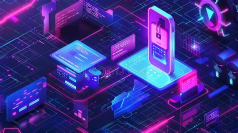 Advanced Cybersecurity Network With Digital Locks And Interfaces Stock Illustration