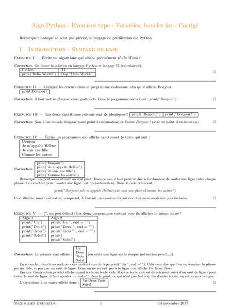 Corrigé Des Exercices Python Pdf Structure De Contrôle Python