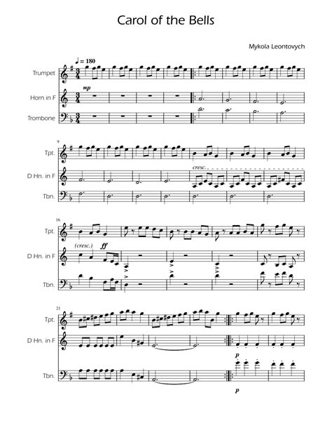 Carol Of The Bells Brass Trio Arr Ygor Nunes By Mykola Leontovych