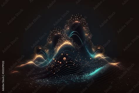 Abstract Digital Wave Particles That Are Glowing On A Dark Background