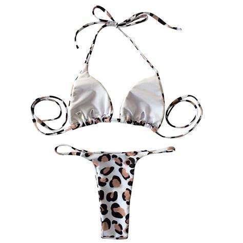 China Sexy Ladies Leopard Print Brazilian High Cut Extreme Thong Bikini