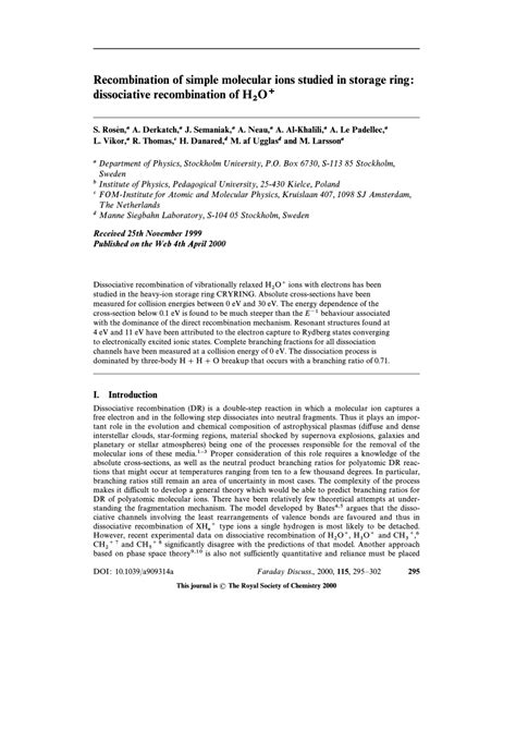 Pdf Recombination Of Simple Molecular Ions Studied In Storage Ring