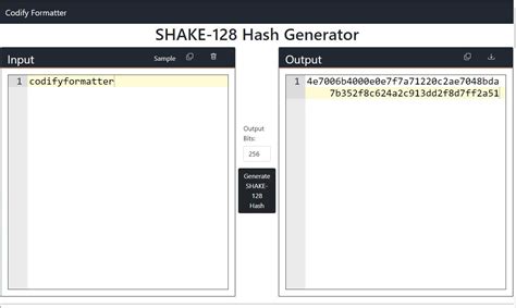 Shake 128 Hash Generator Online Codifyformatter