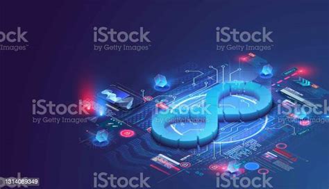 Devops 소프트웨어 개발 작업 무한대 기호 등대 설계의 웹 개발 개념입니다 인터넷 앱 온라인 웹 사이트 서비스의 개발 방문