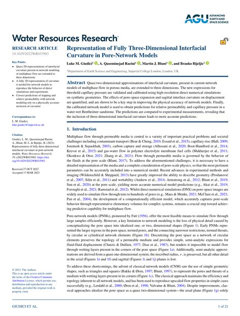 Pdf Representation Of Fully Three‐dimensional Interfacial Curvature In Pore‐network Models