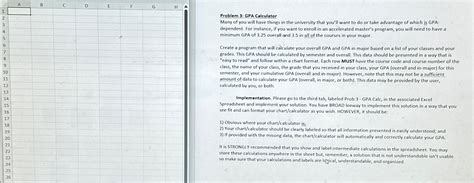 Solved Create A Gpa Calculator In Excel Using These