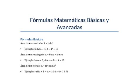 Formulas Matematicas Practixas Fórmulas Matemáticas Básicas Y Avanzadas Fórmulas Básicas
