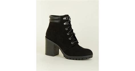 Black Suedette Lace Up Heel Ankle Boots New Look