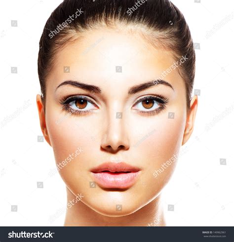 Beautiful Face Of Young Woman With Clean Fresh Skin Close Up Isolated On White Beauty Portrait