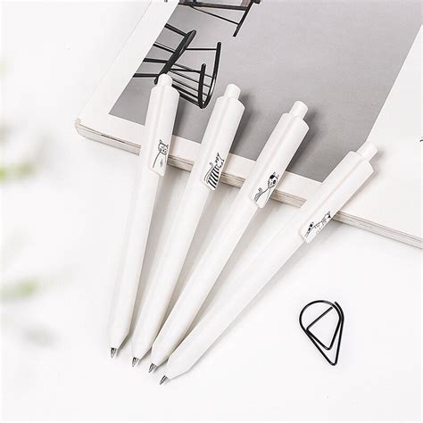 귀여운 고양이 삼각형 젤 펜 일본 퓨어 화이트 바디 05mm 펜촉 블랙 컬러 펜 문구 사무실 학교 용품 Fb726 6 개 펜 연필 And 쓰기 공급