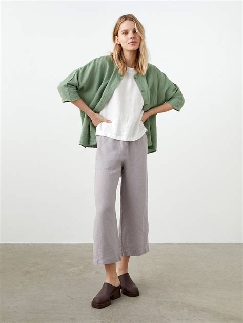 Linen Culottes With Elastic Waist Wide Leg Linen Pants With Pockets