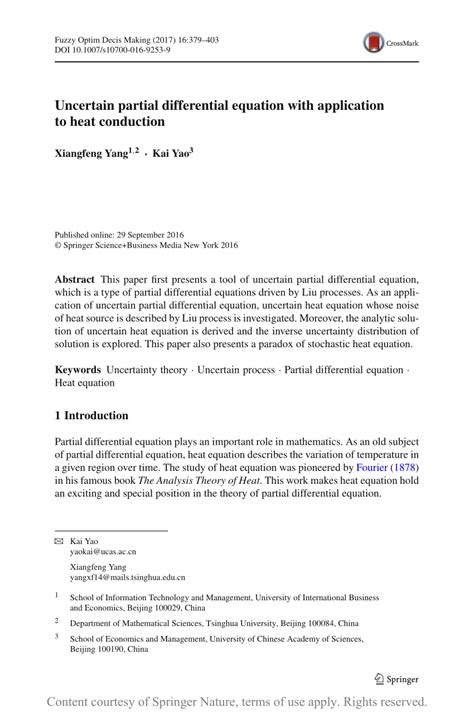 Uncertain Partial Differential Equation With Application To Heat Conduction Request Pdf