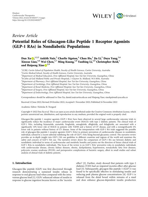 Pdf Potential Roles Of Glucagon Like Peptide 1 Receptor Agonists Glp