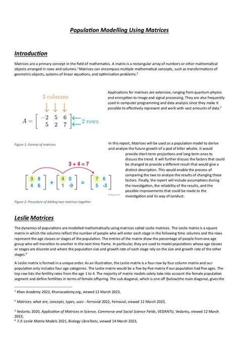 Specialist Mathematics Population Modelling Using Matrices