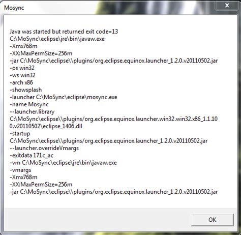 Android MoSync Java Started But Returned Exit Code Stack Overflow