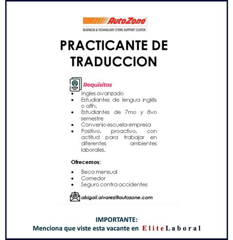 VACANTE PRACTICANTE DE TRADUCCION EliteLaboral