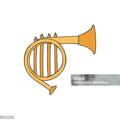 벡터에 프렌치 혼 다채로운 낙서 일러스트레이션 벡터의 황동 트럼펫 다채로운 아이콘 벡터의 음악 관악기 일러스트레이션 아이콘에