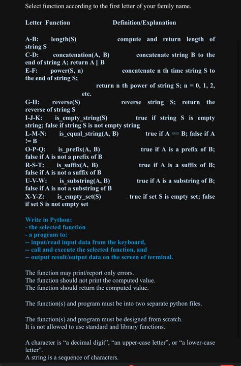 Solved Select Function According To The First Letter Of Your